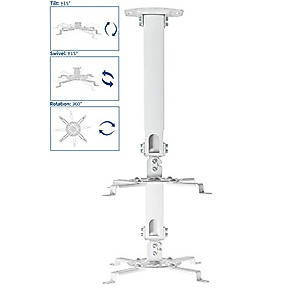 VIVO Universal Extending Ceiling Projector Mount, Height Adjustable Projection, White, MOUNT-VP02W