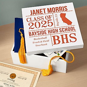 Let's Make Memories Personalized Keepsake Box - All About The Graduate - Graduation Mementos - Class of 2022 - 6” Hx12” Sq. - Red