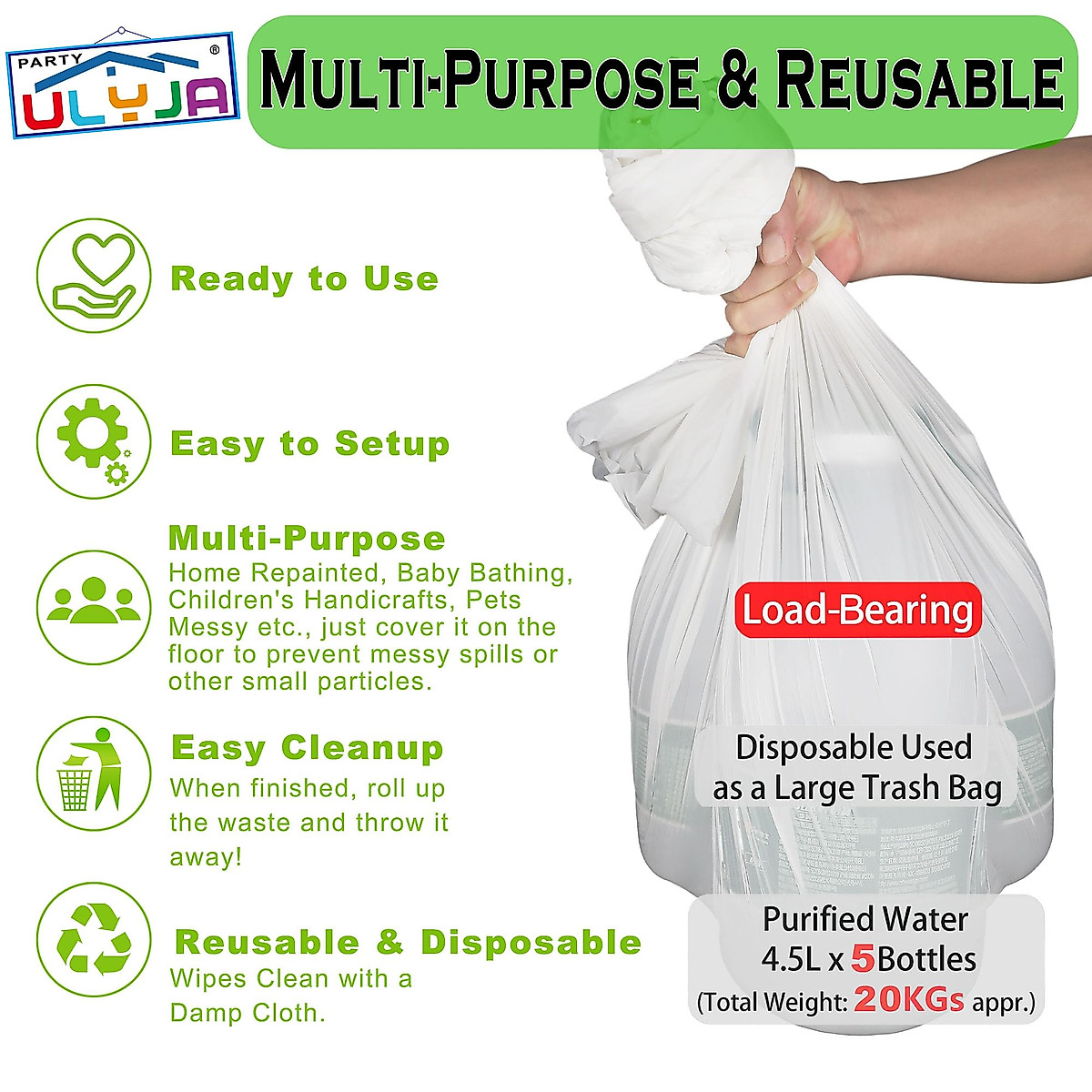 PARTY ULYJA Emerald Green 2 Pack Plastic Tablecloth Rectangle 54 x 108 Inches Disposable Dark Olive Green Sturdy Table Covers for Dining, Birthday, Wedding, Picnic, Event and Outdoor Use