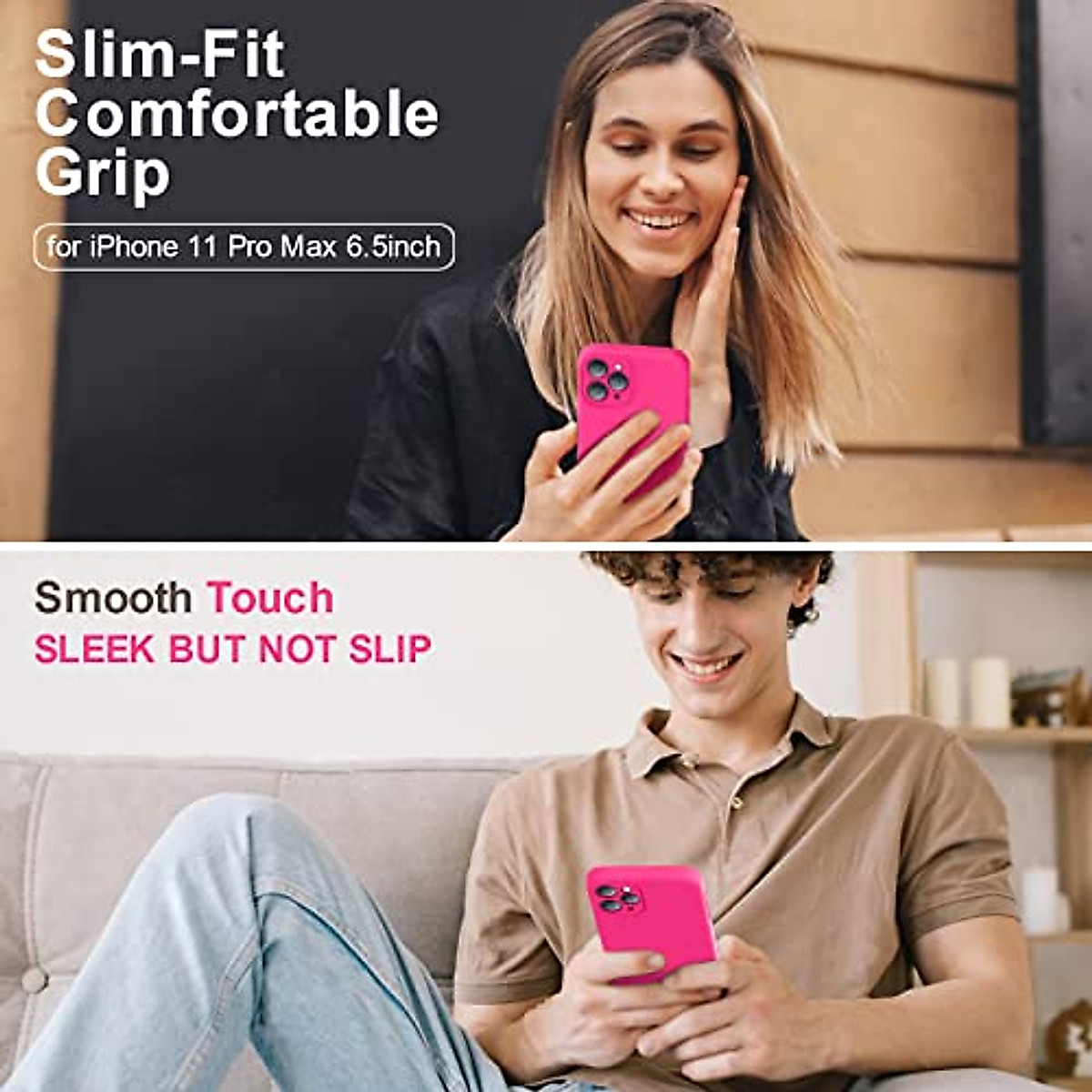 Vooii Compatible with iPhone 11 Pro Max Case, Upgraded Liquid Silicone with [Square Edges] [Camera Protection] [Soft Anti-Scratch Microfiber Lining] Phone Case for iPhone 11 Pro Max - Hot Pink