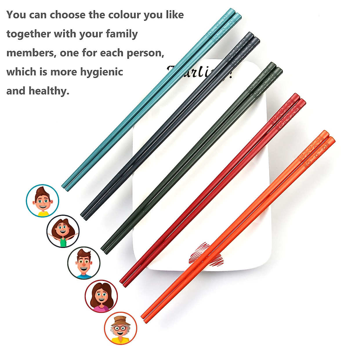 5 Pairs Chopsticks and Chop stick Helpers Set, Plastic Hinges Connector Training for Adults, Beginner, Trainers or Learner, Non-Slip Reusable and Replaceable, Dishwasher Safe (Cherry blossom)