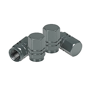 4PCS Moly Magnolia Tire Stem Valve Caps Wheel Valve Covers Car Dustproof Tire Cap, Leak-Proof Air Protection Fits Cars, Trucks, Bikes, Motorcycles, Bicycles, Hexagon Shape Design (Gray)