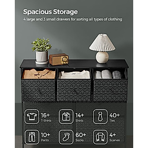 SONGMICS Dresser for Bedroom, Chest of Drawers, Closet Organizer and Storage Cabinet with 7 Fabric Drawers, Metal Frame, Ebony Black and Ink Black ULTS117B01
