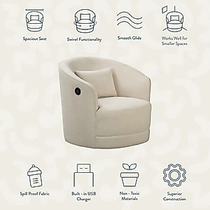 The Swivel by Nurture& | Premium Glider Swivel Chair for Nursery or Living Room with Built-in USB Charger and Stain-Resistant Performance Fabric (Ivory)