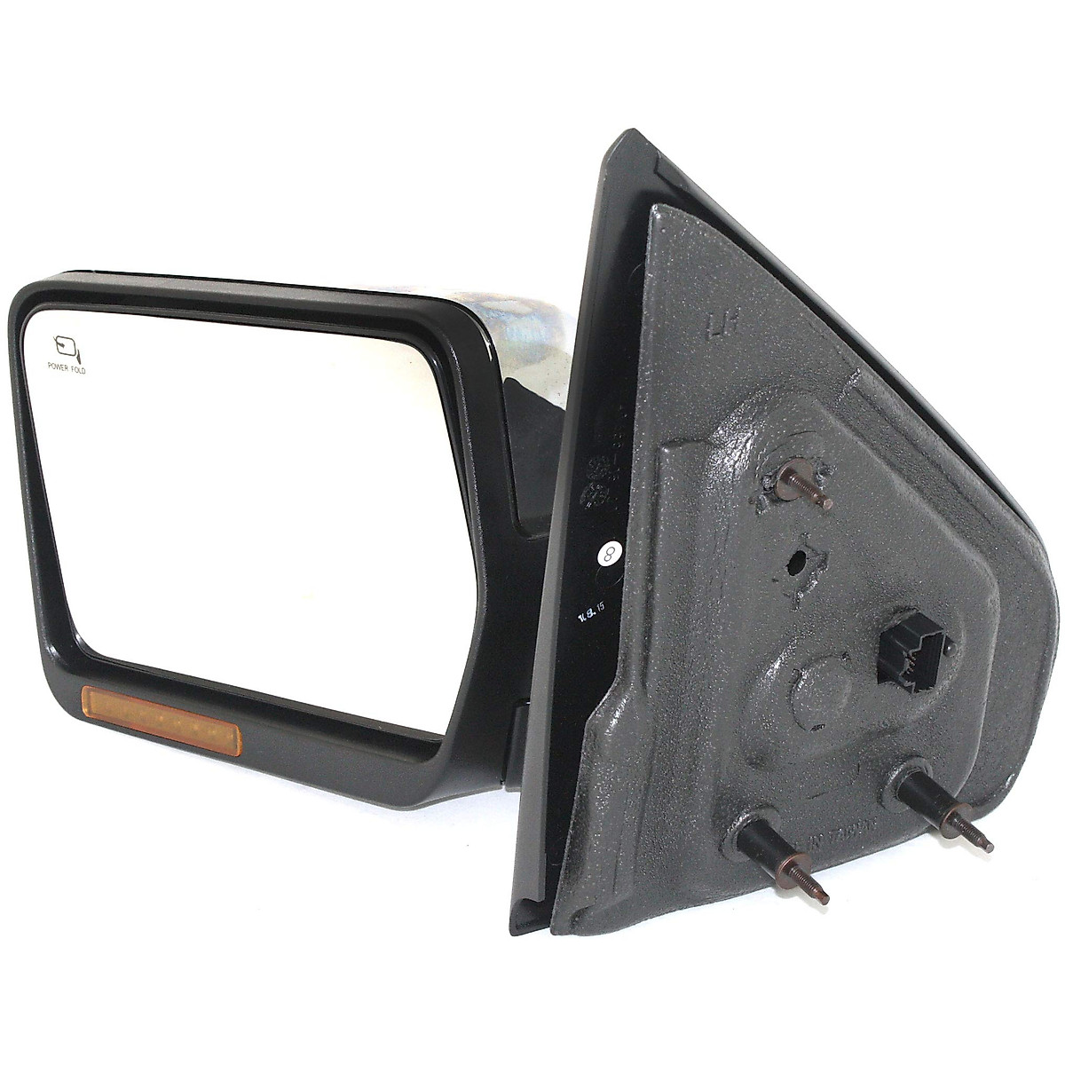 Kool Vue Left Power Heated Door Mirror Compatible With Ford F-150 2007-2008 Power Fold With Signal Light, Memory & Puddle Lamp Chrome