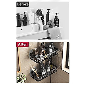 SANTREST Powerful Adhesive Drill Free Shower Caddies Black with Soap Dish