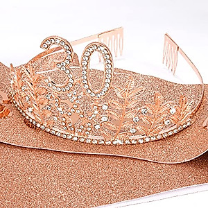 30th Birthday Sash and Tiara for Women, CIEHER 30th Birthday Decorations for Women Rose Gold 30th Birthday Sash Birthday Crown 30 & Fabulous Sash for Women 30th Birthday Gifts for Her Happy 30 Birthday Party Supplies