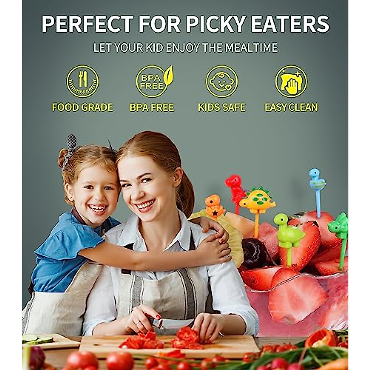 152PCS Food Picks for Kids, SEANSDA Fun Kids Food Picks for Picky Eaters, Cute Animal Fruit Toothpicks, Reusable Toddler Food Pick, Kids Lunch Accessories for Bento Box - BPA Free