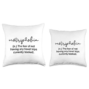 Gift Ideas for World Traveler and Digital Nomads Notriphobia Definition Wanderlust Digital Nomad World Travel Throw Pillow, 16x16, Multicolor