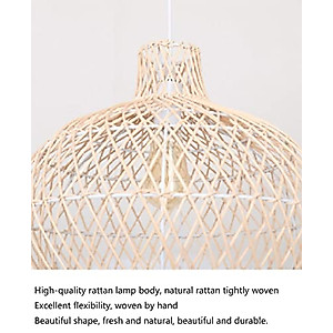 LATAFA Rattan Cage Chandelier Handmade Lamp Shade Light Fixture Ceiling Wicker Woven Pendant Light Adjustable Height Indoor Rattan Woven Hanging Lamp for Dining Room Bedroom Kitchen Island