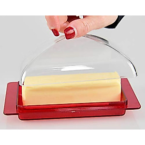 HOME-X Butter Keeper, Large Butter Dish with Lid, Versatile Food Container, Butter Dish with Handled Lid, 6 1/8" x 2 ½" W x 3 ¾" H, Red