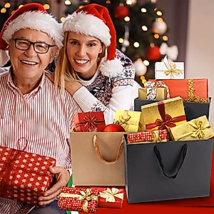 DODHEG 16 Pcs Black and Brown Kraft Gift Bags, 13.8"x 10.2"x5.2" Kraft Paper Bags with Handles, Party Favor Bags, for Shopping Bags, Retail Bags, Wedding Bags, Party Favors, Birthday, Wedding.