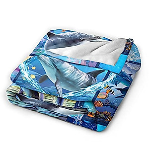 Dolphin Blanket Soft Warm Cozy Ocean Animal Blankets for Boys Girls Fuzzy Plush Dolphin Throw Blanket Fleece Flannel Kid Adults Blanket Gift for Couch Sofa 50"x40"