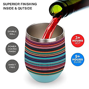 WYUSPGK 304 Stainless Steel Insulated Cup, Tricolor Stripes Print Smooth Rim, Durable & Reusable - Perfect for Office, Home, And Travel