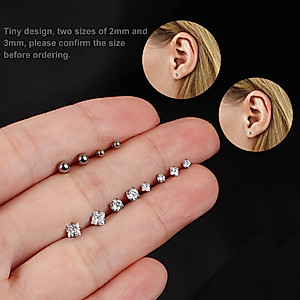 LOYALLOOK 10Pairs Surgical Steel Earrings Sets for Multiple Piercing Lightweight Small Sleeper Huggie Hoop Earrings Tiny Ball CZ Flatback Stud Earrings for Cartilage Helix Lobe Hypoallergenic
