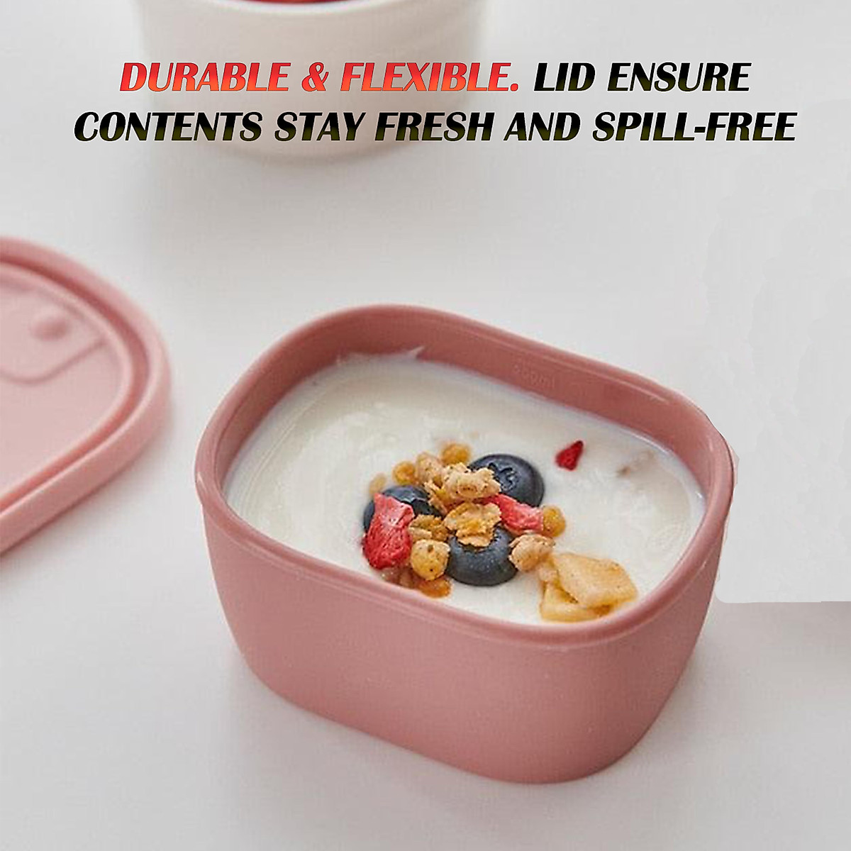 Nesting Silicon Storage Containers with Lids – Set of 3 Nesting food storage containers, Food Reusable Meal Prep, Airtight, Dishwasher and Freezer Safe (90g, 155g, 257g) Pink