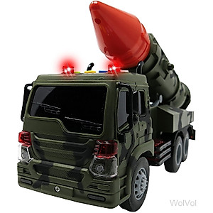 WolVolk Friction Powered Launcher Fighter Military Truck - Pull Back Missile Carrier Army Vehicle w/Lights & Sounds - Pretend War & Action Toy for Kids