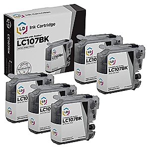 LD Compatible Ink Cartridge Replacement for Brother LC107BK Super High Yield (Black, 5-Pack)