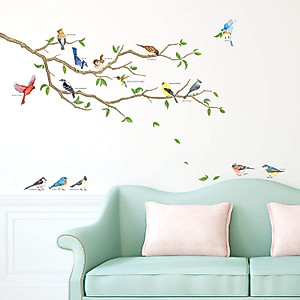 DECOWALL DWL-2015 Garden Birds Wall Stickers Wall Decals Peel and Stick Removable Wall Stickers for Kids Nursery Bedroom Living Room