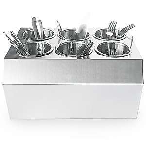 overstockedkitchen Commercial 6-Hole Stainless Steel Cylinder Flatware Silverware Utensil Holder Organizer Caddy