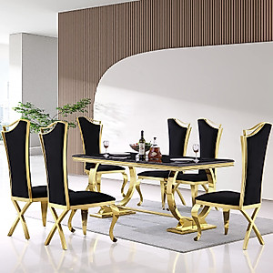 Asday Black and Gold Dining Chairs Set of 12, Streamlined High Back Kitchen and Dining Room Chairs for Large Dining Table,Restaurant,Party