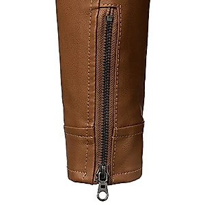 HOOD CREW Men’s Classic Zip Up Bomber Faux Leather Jackets Brown L