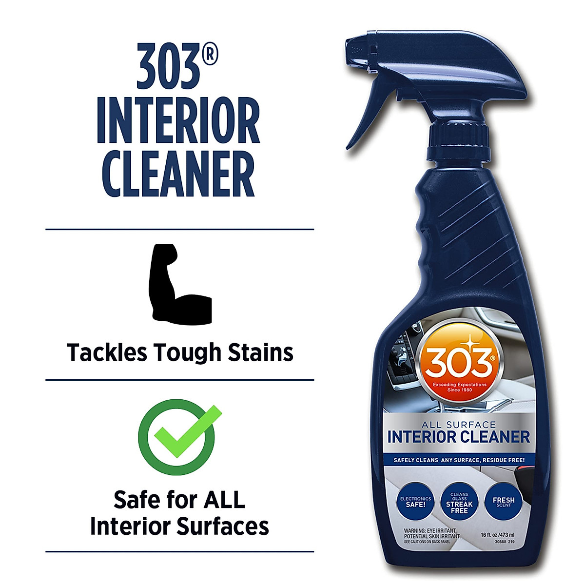 303 Products 30588CSR Interior Cleaner - Safely Cleans Any Surface, Residue Free - Safe for Use on Touchless Touch Screens, Including LCD - Cleans Glass Streak Free, 16 fl. oz. Packaging May Vary