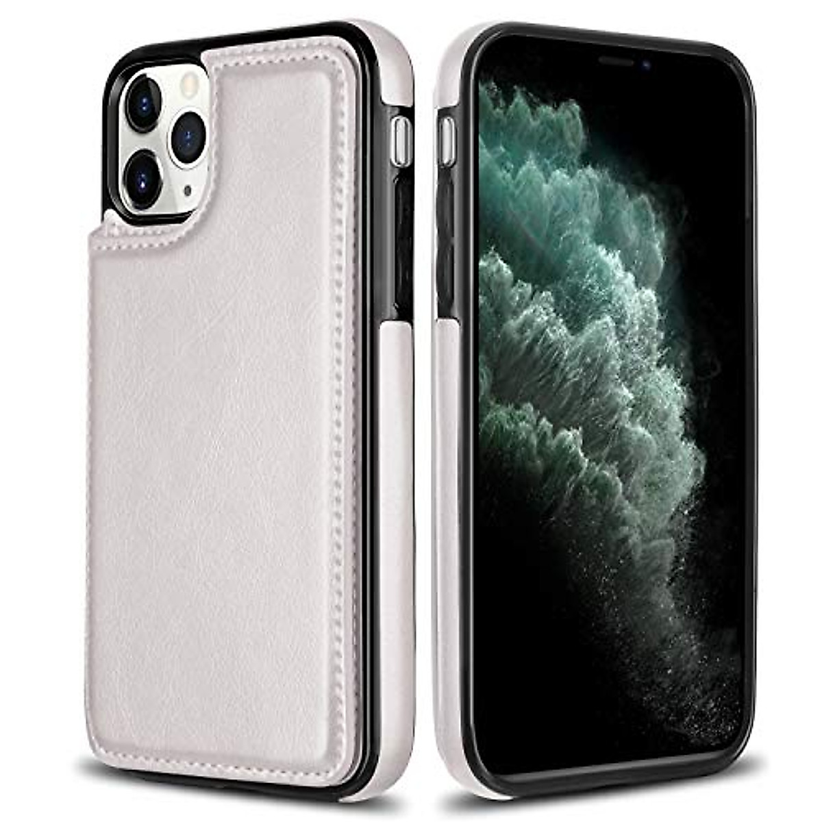 HianDier Wallet Case for iPhone 11 Pro MAX Slim Protective Case with Credit Card Slot Holder Flip Folio Soft PU Leather Magnetic Closure Cover for 2019 iPhone 11 Pro Max, White