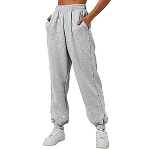 Yovela Sweatpants Women Baggy High Waisted Sweat Pants Fall Clothes Casual Joggers Y2k Aesthetic 2025 Winter Spring Fashion Trendy Warm Outfits Cute Comfy Tall Trousers with Pockets Grey XL