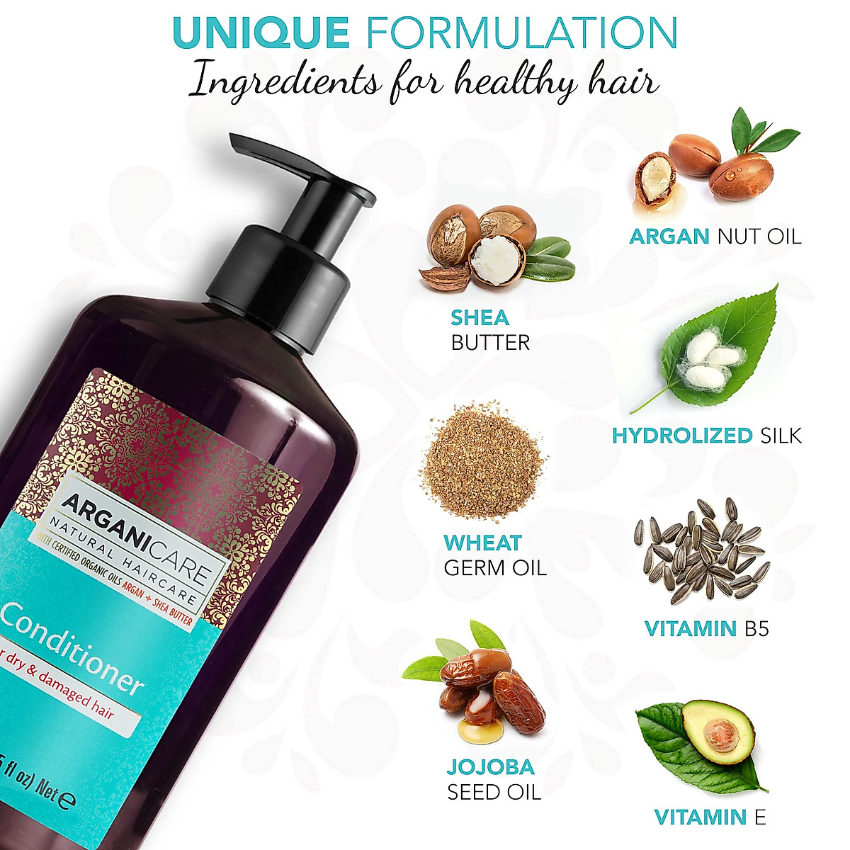 Arganicare Argan Oil Shampoo and Conditioner Set for Dry and Damaged Hair - Moisturizing Deep Conditioning Treatment Enriched with Organic Argan Oil & Shea Moisture for Men, Women and Kids | 27 Fl Oz