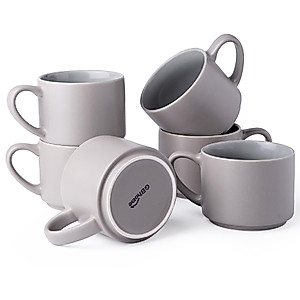 GBHOME 14 OZ Coffee Mugs Set of 6, Stackable Ceramic Mugs for Men, Women, Modern Coffee Mugs With Stable Base for Latte, Tea, Cappuccino. Dishwasher & Microwave Safe, Matte Gray
