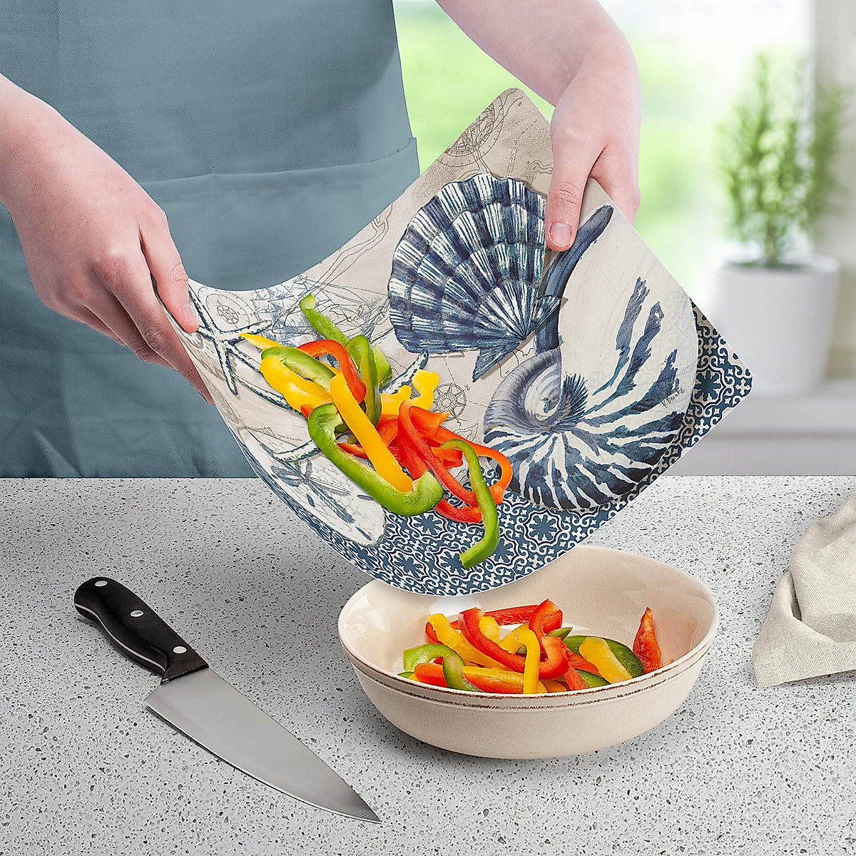 Cut N' Funnel Tide Pool Shells Designer Flexible Plastic Cutting Board Mat, 15" x 11.5", Made in the USA, Decorative, Flexible, Easy to Clean
