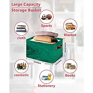 Emerald Green Cube Storage Baskets for Organizing Waterproof Storage Bins with Handles Decorative Storage Basket for Shelves Clothes Toy Closet Organizers, Color Fluid Modern Art