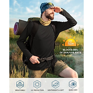 Roadbox Mens UPF 50+ UV Sun Protection Shirts Outdoor Long Sleeve SPF Diving Rash Guard for Fishing Hiking Swimming Black