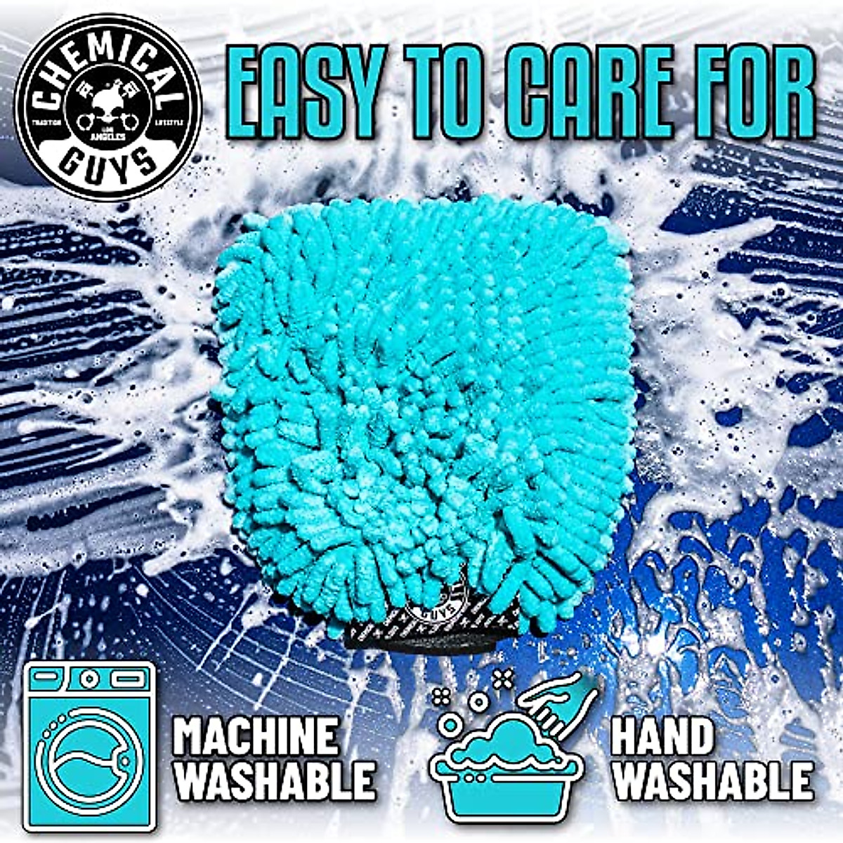 Chemical Guys MIC513 Big Noodle Chenille Microfiber Scratch Free Supersized Car Wash Mitt for Cars, Trucks, SUVs, RVs & More, Turquoise (11" x 12")
