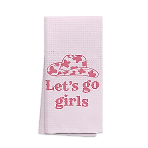OHSUL Hot Pink Preppy Cowgirl Hat Highly Absorbent Bath Towels Kitchen Towels Dish Towels,Inspirational Let’s Go Girls Hand Towels Tea Towel for Bathroom Kitchen College Dorm Decor,Teen Girls Gifts