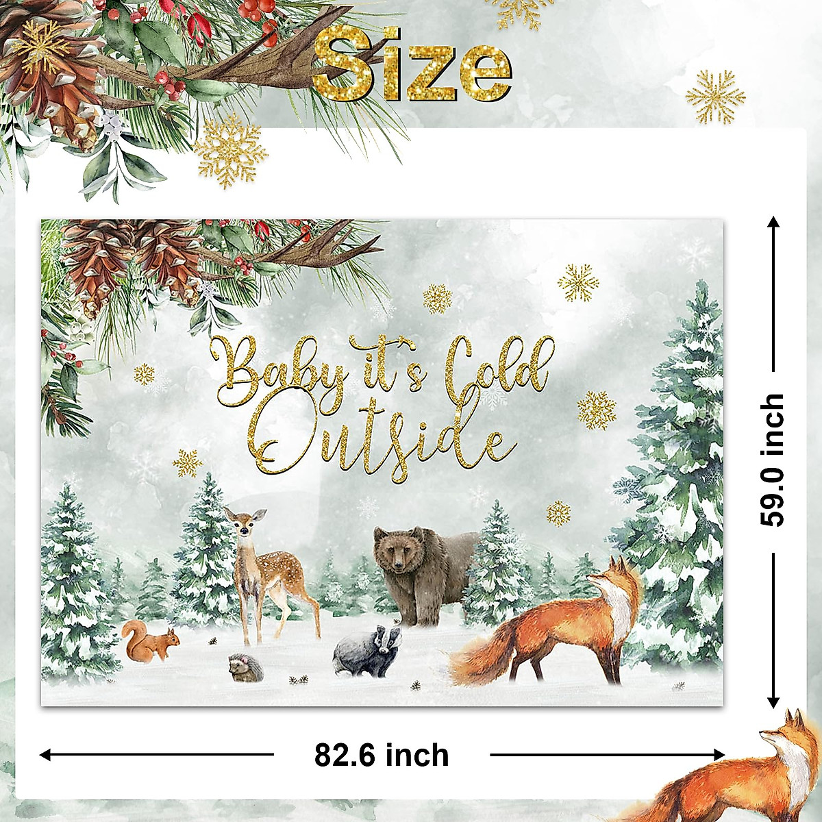 Avezano Baby It's Cold Outside Baby Shower Backdrop Gender Neutral Forest Woodland Winter Baby Shower Background Baby It's Cold Outside Party Decoration Photoshoot (7x5ft)