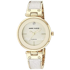 Anne Klein Women's AK/2512IVGB Diamond-Accented Dial Gold-Tone and Ivory Bangle Watch