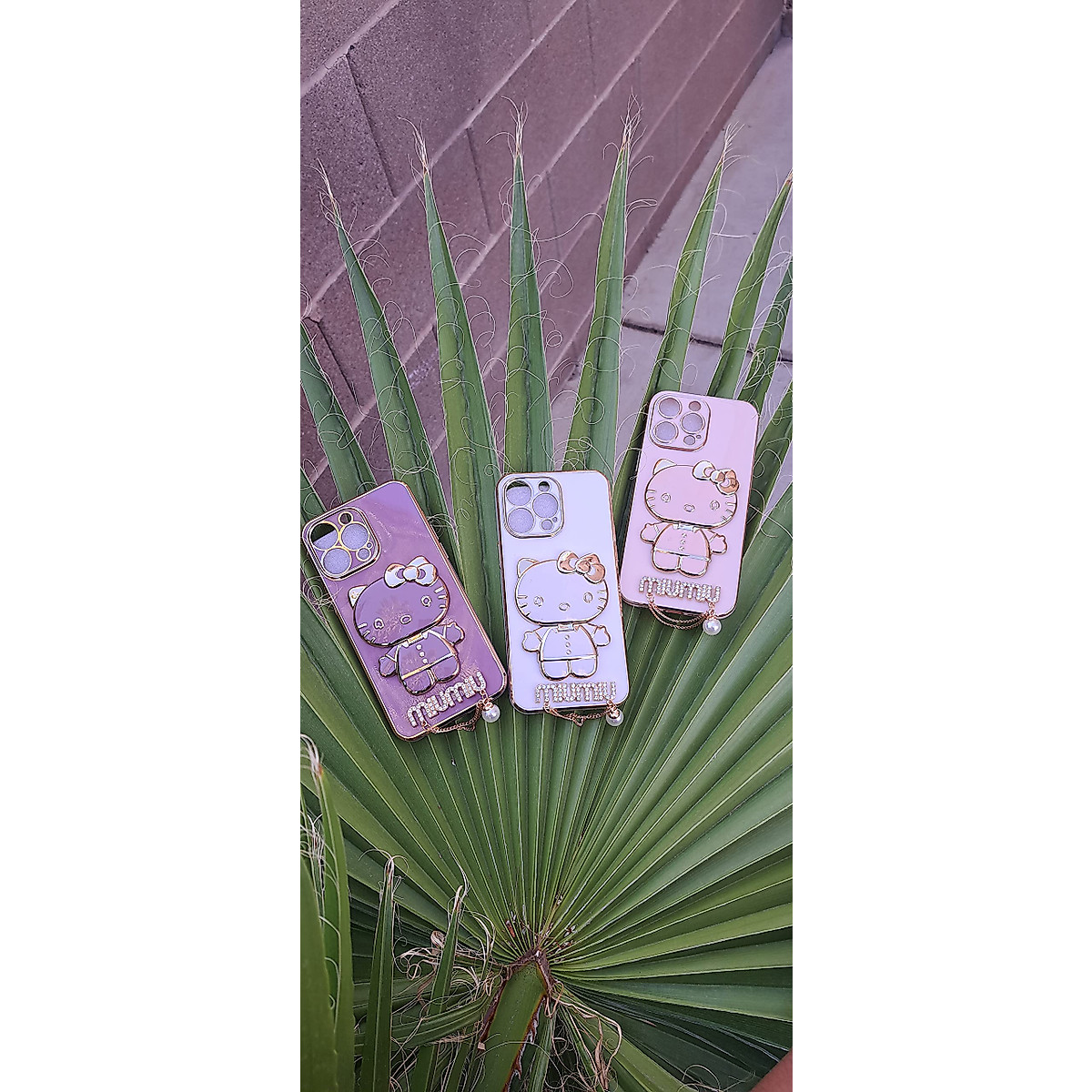 Fancy Kitty Phone Case for Iphone14 Pro Max, 6D Plating MIUMIU with Kickstand Designer Makeup Mirror case, Luxury Girly for Woman Full Camera Coverage,Glossy, Hands-Free (Purple)