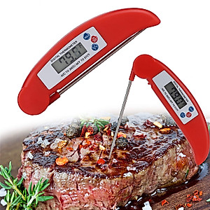 Digital Meat Thermometer, Portable Folding Food Thermometer, LCD Digital Instant Read Food Thermometer for Kitchen, Cooking, BBQ (Red)