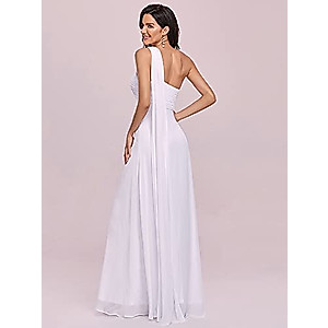 Ever-Pretty Women's Summer One-Shoulder Empire Waist Chiffon Pleated Maxi Formal Dress White US6