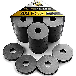 Ferrite Ring Magnets with Holes - 1.2 Inch (31mm) Round Disc Donut Magnets - Circle Hole Magnets - Perfect Ceramic Circular Magnets for Crafts and DIY