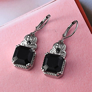 SHOP LC Black Tourmaline & Spinel Dangle Earrings for Women Jewelry Birthstone Jewelry Stainless Steel Lever Back Gifts for Women Ct 7.13 (10x10 MM) Birthday Gifts