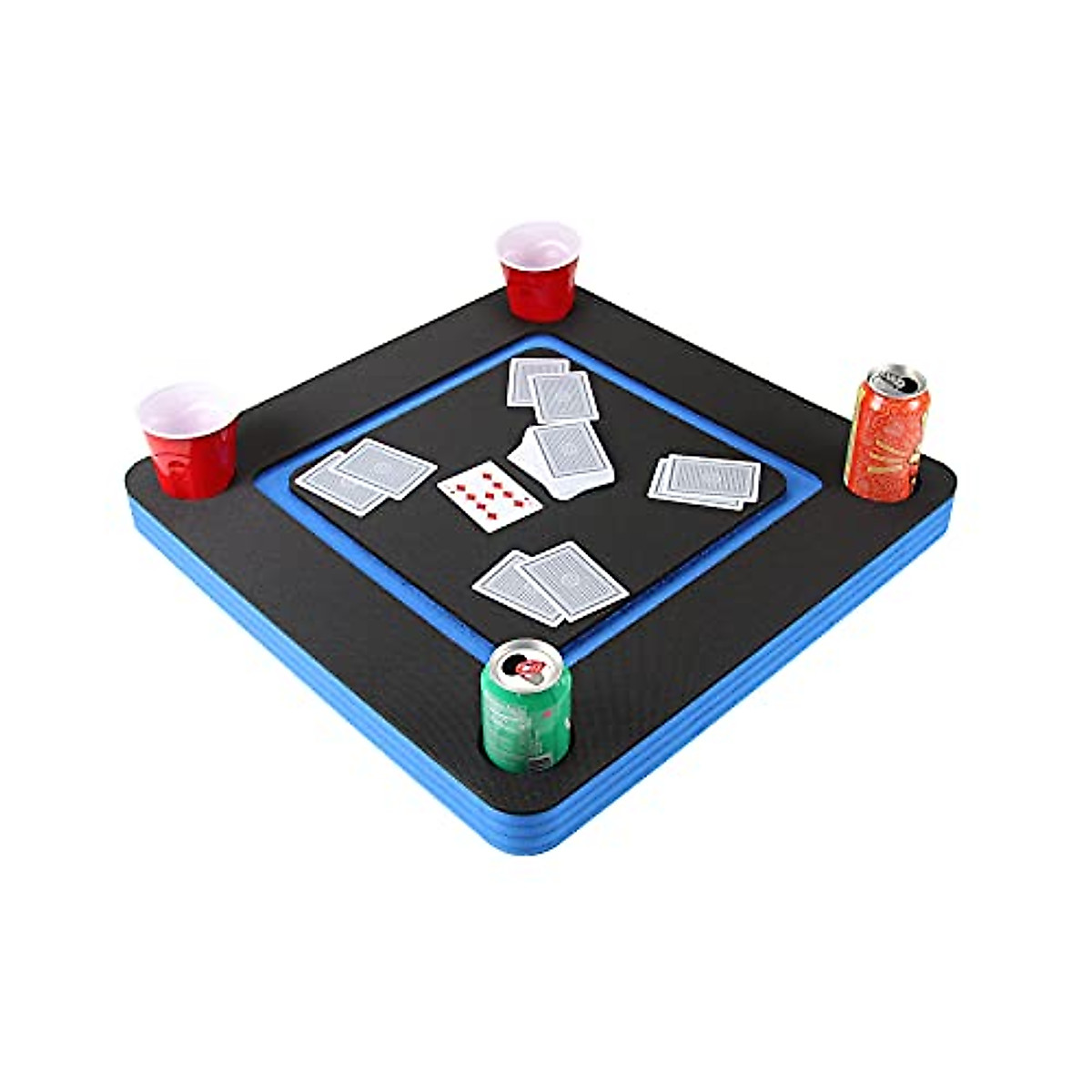 Polar Whale Floating Game or Card Table Blue and Black Tray for Pool or Beach Party Float Lounge Durable Foam 23.5 Inch Drink Holders with Waterproof Playing Cards Deck UV Resistant