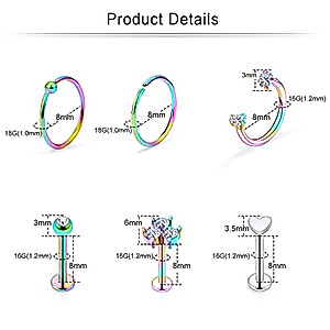 Cisyozi 16G Lip Labret Medusa Monroe Ring Stud Piercing Jewelry for Women 16 Gauge Stainless Surgical Steel Horseshoe Tragus Helix Cartilage Earring Hoop Stud Piercings Jewelry Women Men Rainbrow 8mm