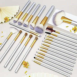 Make up Brushes, VANDER 24pcs Premium Cosmetic Makeup Brush Set for Foundation Blending Blush Concealer Eye Shadow, Cruelty-Free Synthetic Fiber Bristles, Travel Makeup bag Included, Champagne