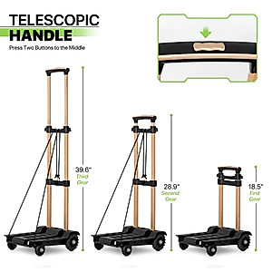 Magshion Folding Luggage Cart Shopping Foldable Cart, Lightweight Aluminum Alloy Collapsible and Portable Fold Up Dolly with Bag and Ropes for Travel, Moving and Office Use, 88LBS Capacity (Black)