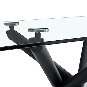 JBFF 71" Large 6-8, Modern 0.39" Tempered Glass Top Black Metal Pedestal Base, Easy Assemble, Mid-Century Rectangle Dinner Table for Dining, Living Room, Kitchen, Office