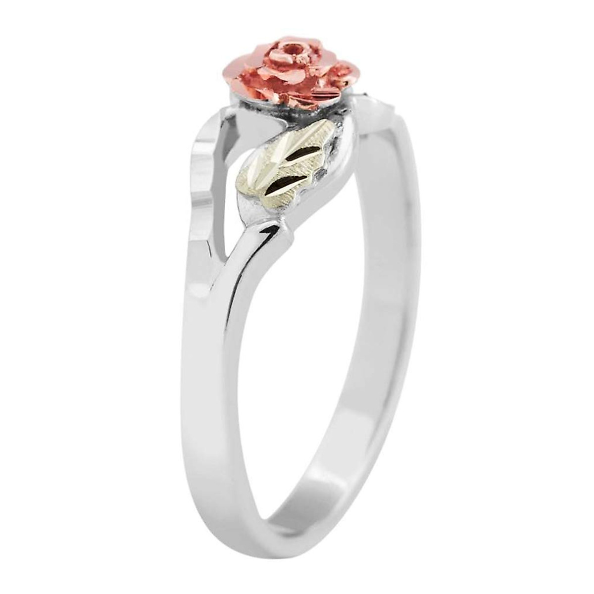 Blooms Rose Flower Diamond-Cut Ring, Sterling Silver, 12k Green and Rose Black Hills Gold Size 7