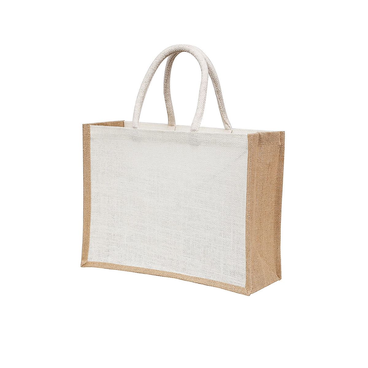 White Jute Burlap Tote Bags with Handle | Natural Eco-friendly Reusable Grocery Bag | Totes for Bridesmaids|Yogi's Gift® Pack of 2